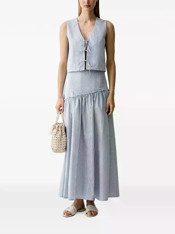 BENETTON Striped Tie-fastening Sleeveless Blouse