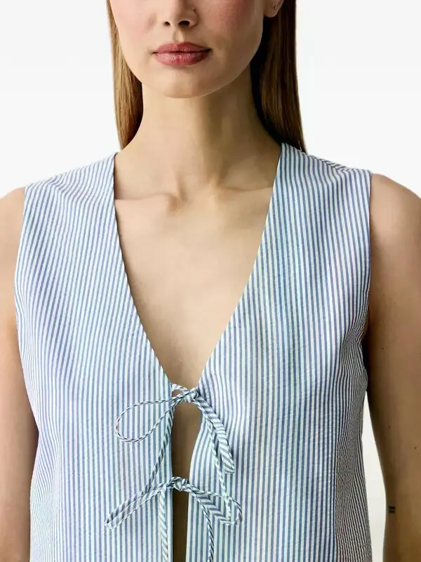 BENETTON Striped Tie-fastening Sleeveless Blouse