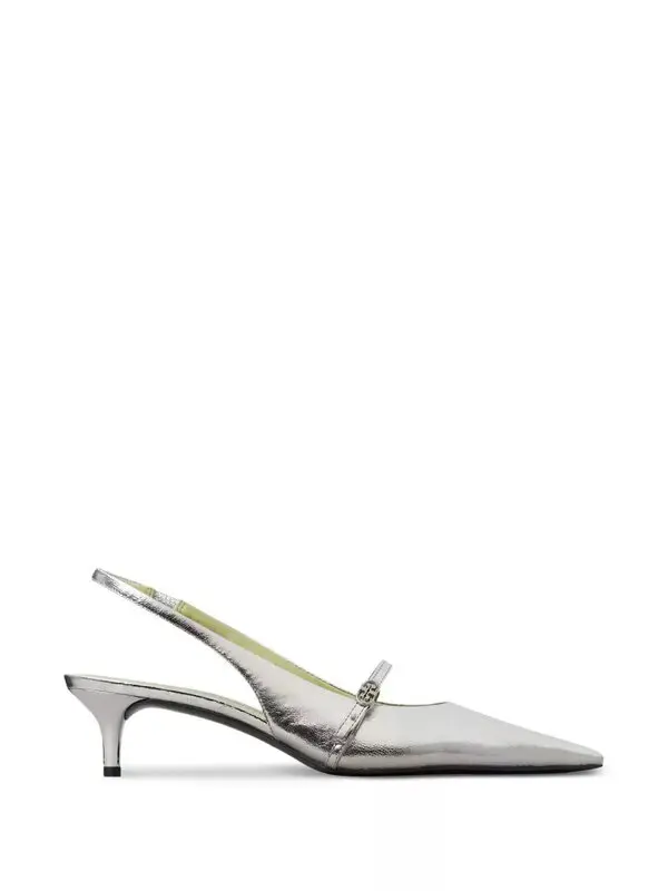 Tory Burch Double T Metallic Pointed-toe Pumps - Silver