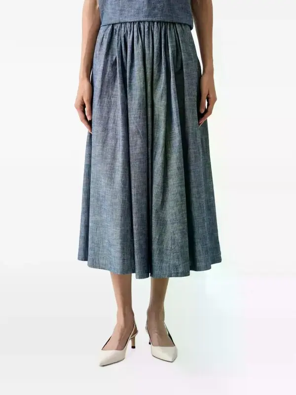 BENETTON Pleated-waistband Midi Full Skirt - Blue