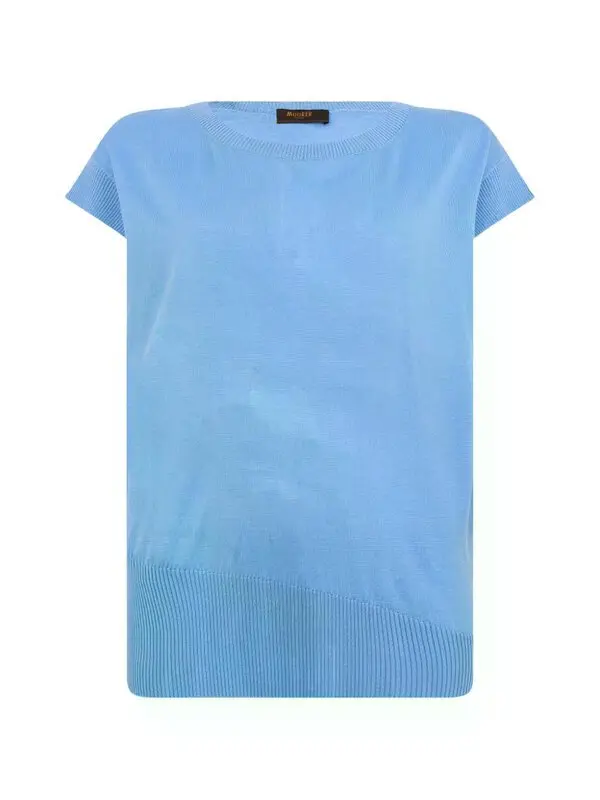 MOORER Ribbed-trim T-shirt - Blue
