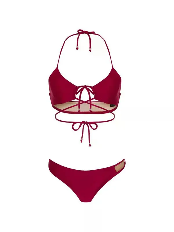 AMIR SLAMA X Tati Barbieri Lace-up Halterneck Bikini - Red