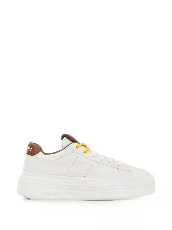 Miu Miu Logo-print Leather Sneakers - White