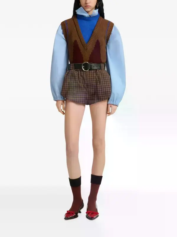 Marni Purple Poplin-bloomers With Checked Pattern