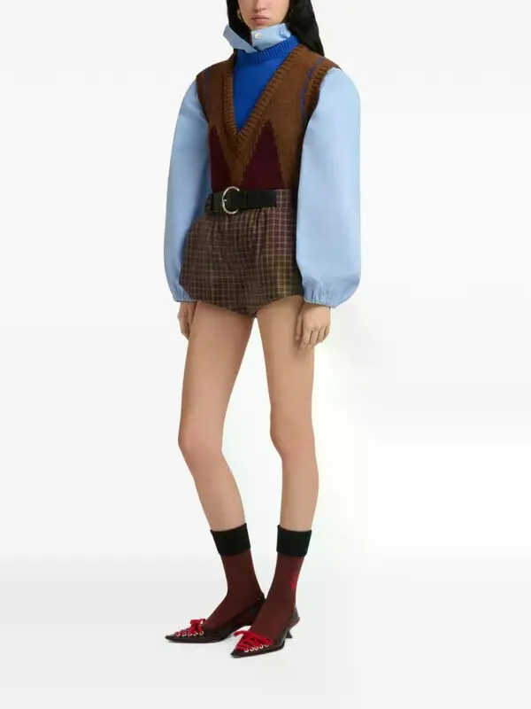 Marni Purple Poplin-bloomers With Checked Pattern