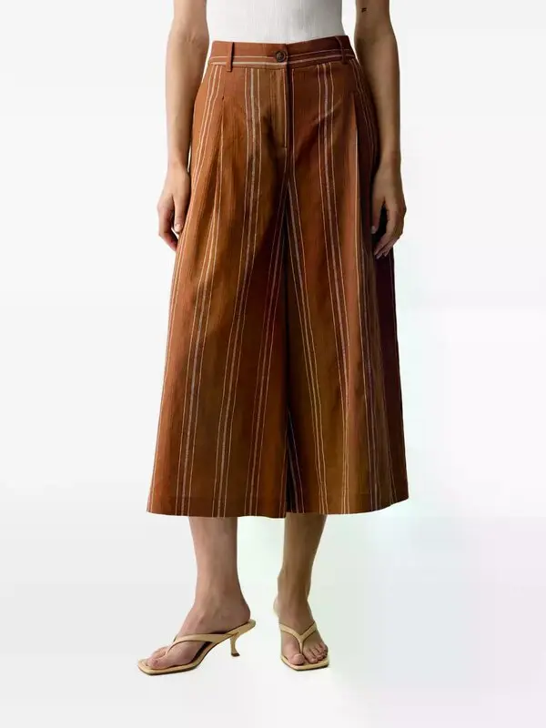 BENETTON Vertical-stripe Cropped Palazzo Pants - Brown