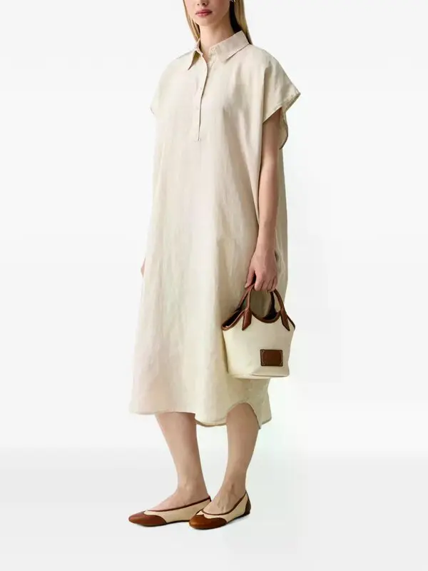 BENETTON Short-sleeved Midi Shirt Dress - Neutrals