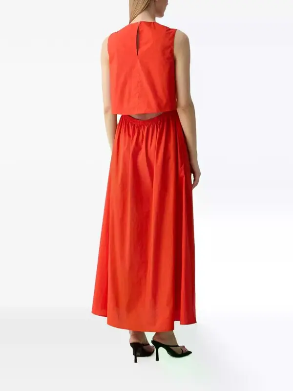 BENETTON Gathered-waist Cut-out Sleeveless Midi Dress - Red