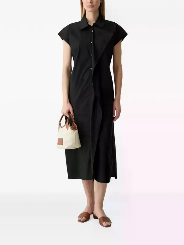 BENETTON Sleeveless Tie-belt Midi Shirt Dress - Black