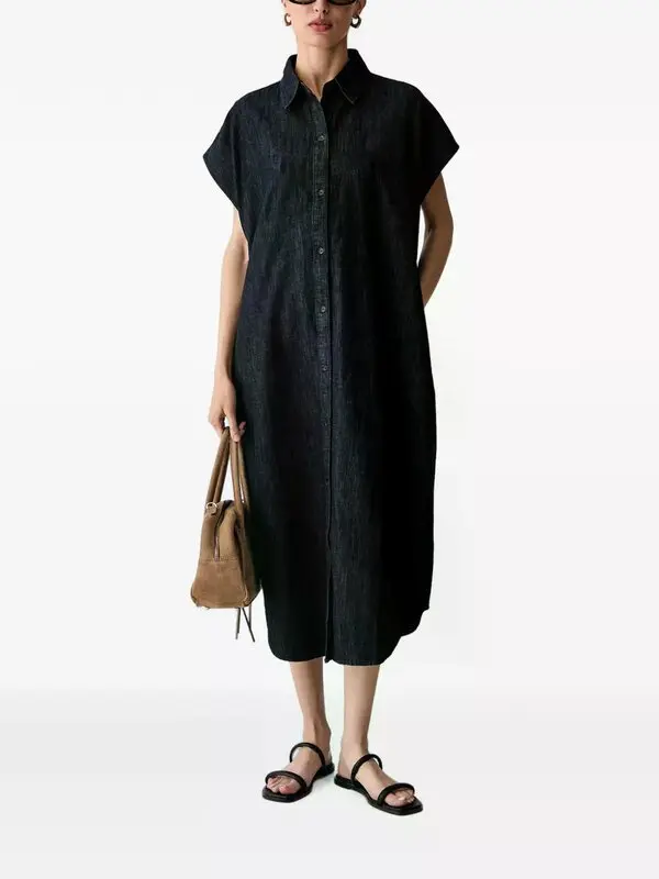 BENETTON Button-up Short-sleeved Denim Midi Dress - Blue