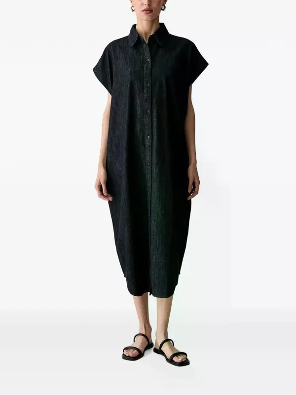 BENETTON Button-up Short-sleeved Denim Midi Dress