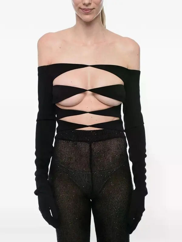MONOT Cut-out Off-shoulder Glove Top - Black