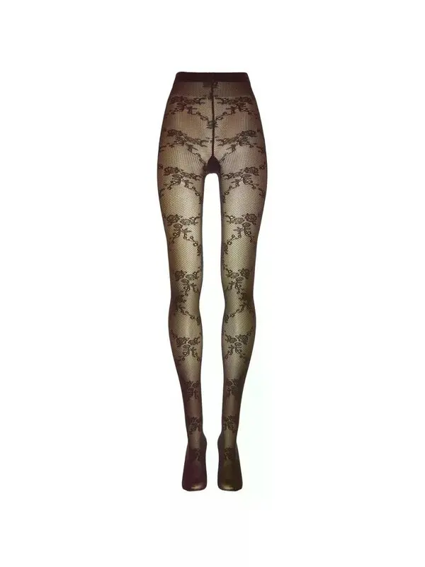 Wolford Floral Lace Net Tights - Brown
