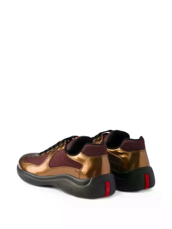 Prada America's Cup Metallic Leather And Bike Fabric Sneakers - Brown