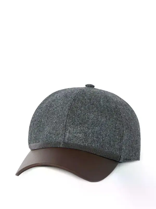 Brunello Cucinelli Virgin-wool Flannel And Nappa-leather Baseball Cap With Shiny Band - Grey