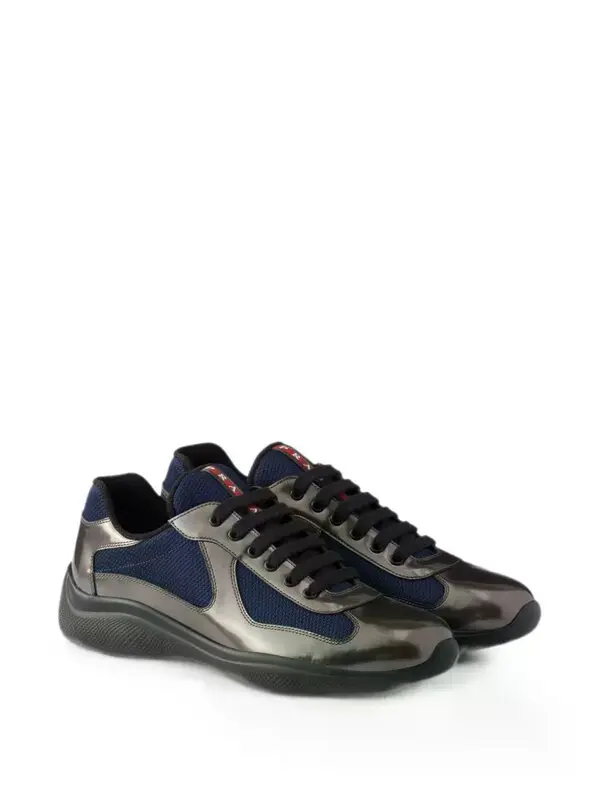 Prada America's Cup Metallic-leather And Bike-fabric Sneakers - Grey