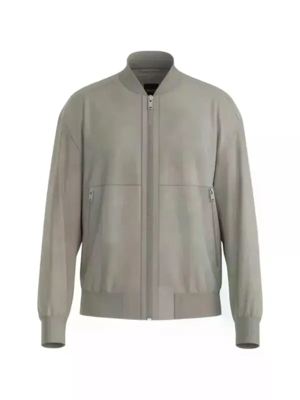 BOSS Leather Bomber Jacket - Grey