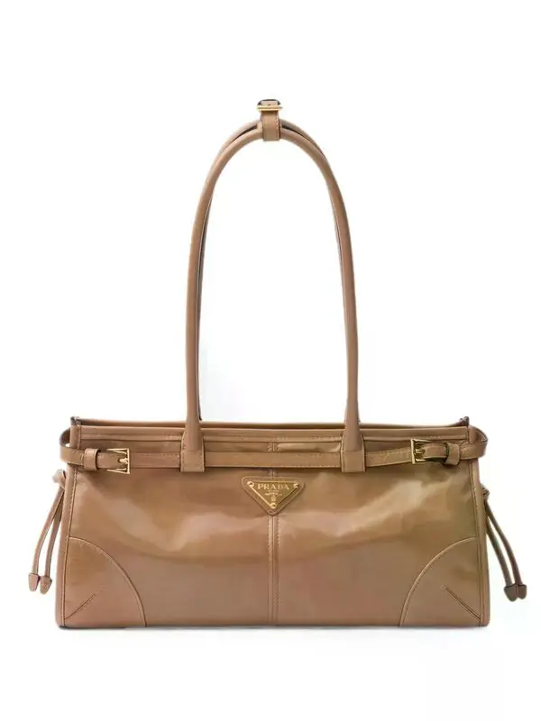 Prada Bonnie Medium Logo-plaque Buckled Shoulder Bag - Neutrals