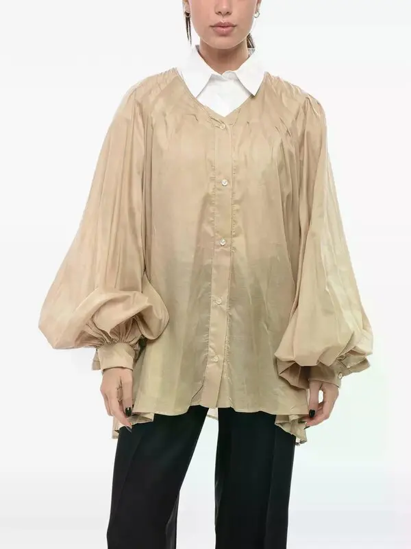 THELATEST Balloon-sleeves V-neck Shirt - Pink