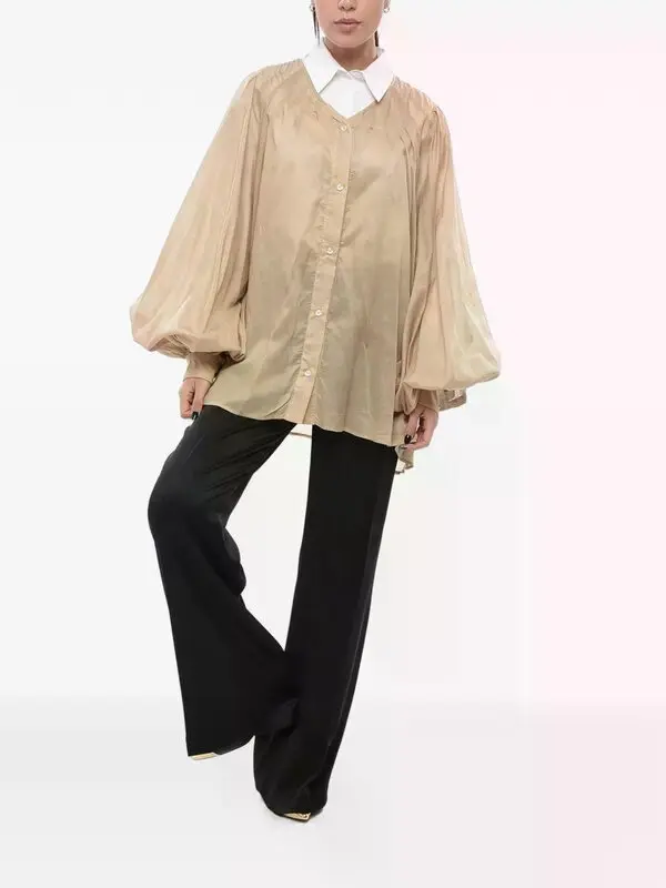 THELATEST Balloon-sleeves V-neck Shirt - Pink