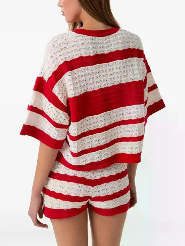 GAELLE PARIS Striped Pointelle-knit Sweater