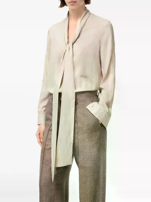 Burberry Striped Silk Scarf Blouse - Neutrals