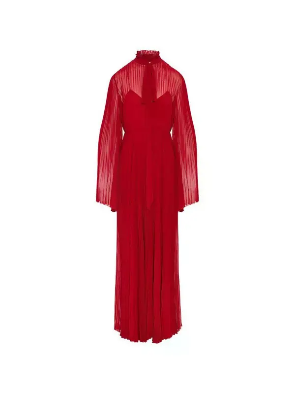 Gucci Pleated Pussy-bow Long-sleeved Maxi Dress - Red