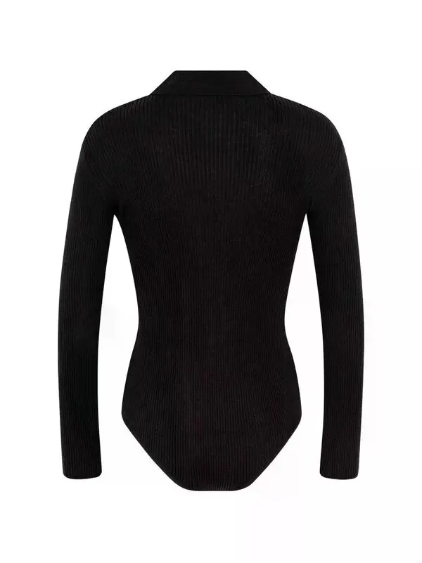 CAYET Jill Ribbed-knit Bodysuit - Black