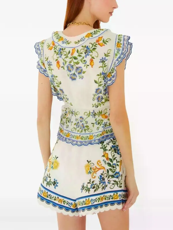 Farm Rio Floral Print Scalloped Edge Shorts