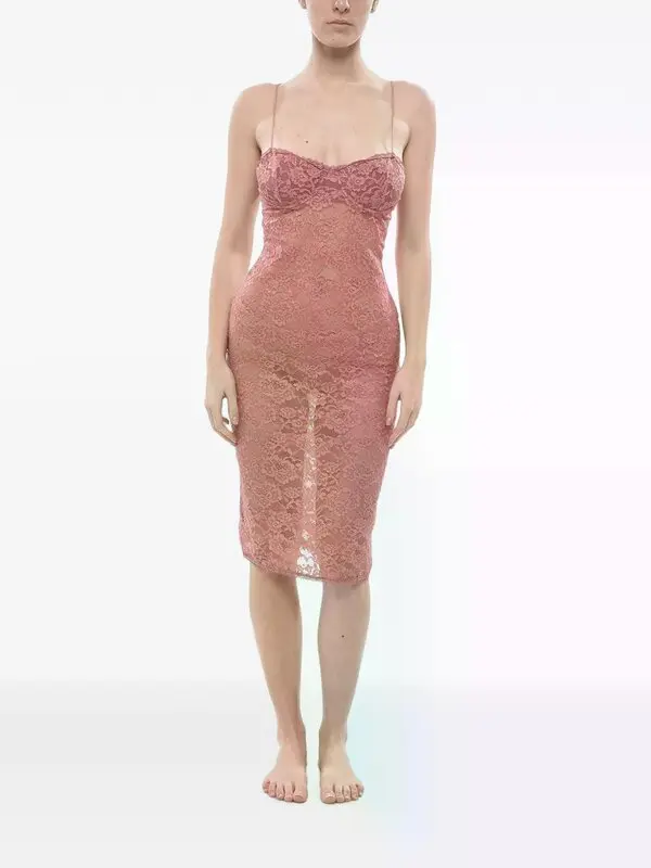 Oseree Lace-overlay Fitted Midi Dress - Pink