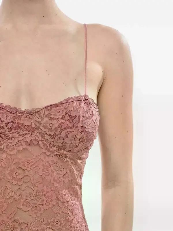 Oseree Lace-overlay Fitted Midi Dress