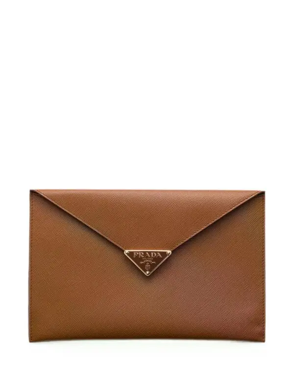 Prada Saffiano-leather Envelope Clutch - Brown