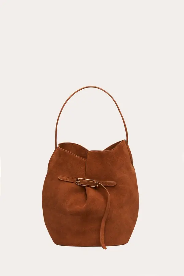 LIFFNER Belted Bucket Bag Large Saddle Suede - Brown