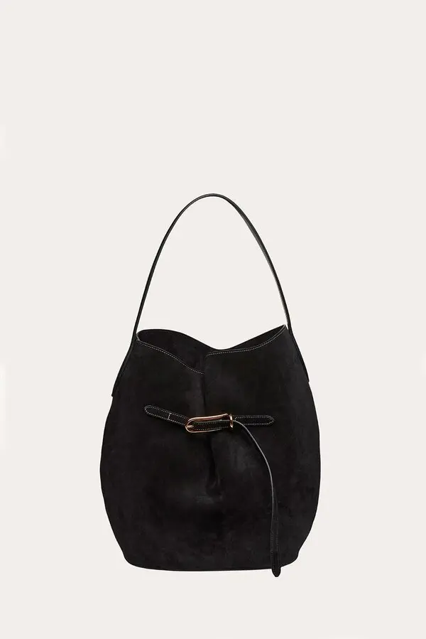 LIFFNER Belted Bucket Bag Large Suede - Black