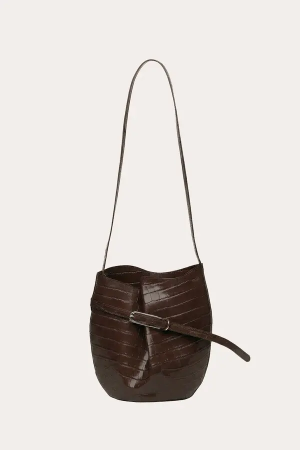 LIFFNER Belted Bucket Bag Walnut Croc - Brown