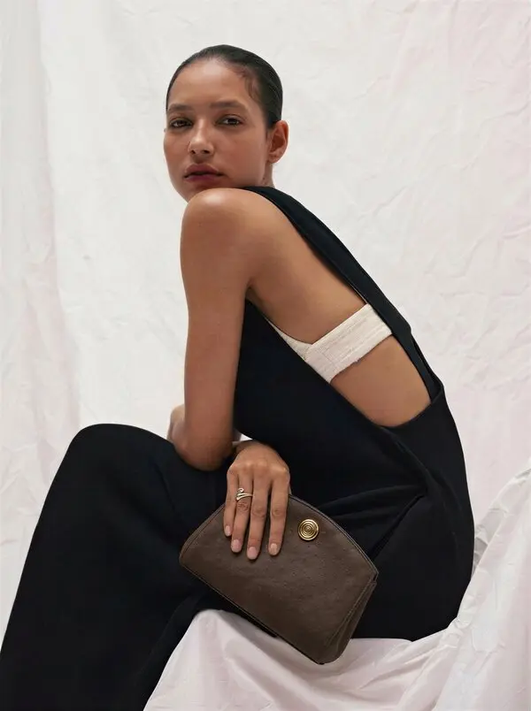 LIFFNER Pushlock Clutch In Ostrich Leather - Brown