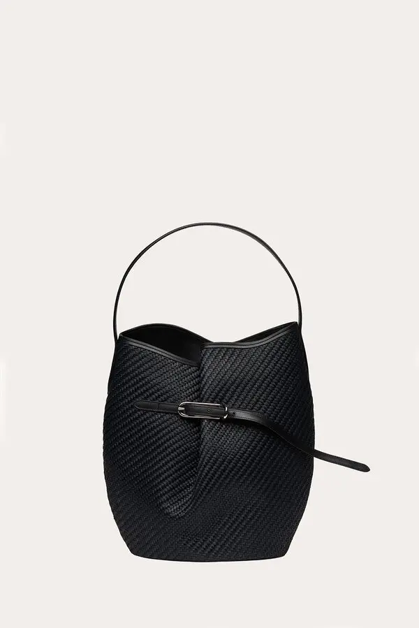 LIFFNER Belted Raffia Bucket Bag - Beige