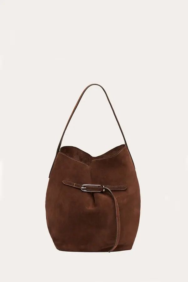 LIFFNER Belted Bucket Bag Large Dark Suede - Brown