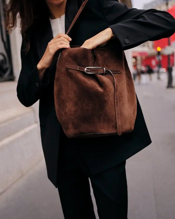 LIFFNER Belted Suede Bucket Bag