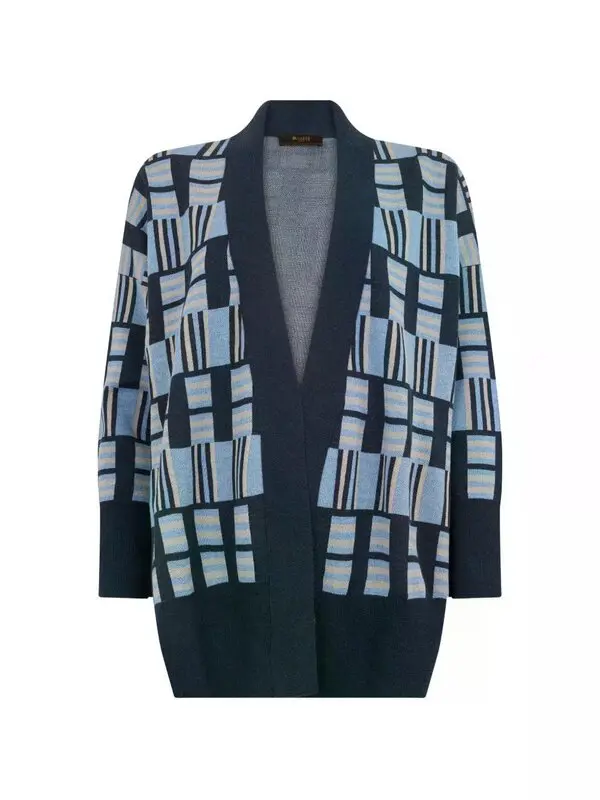 MOORER Geometric-pattern Cardigan - Blue