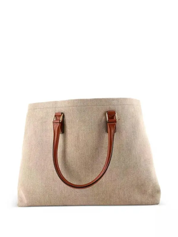 Celine St. Tropez Horizontal Cabas Canvas With Leather Tote Bag - Neutrals
