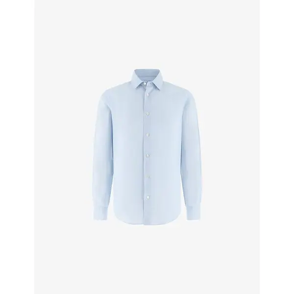 Boggi Milano Long-sleeve Regular-fit Linen-blend Shirt - Light Blue