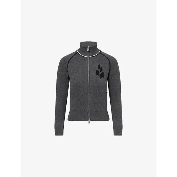 Isabel Marant Étoile Lanya Intarsia-logo Knit Cardigan - Anthracite/black
