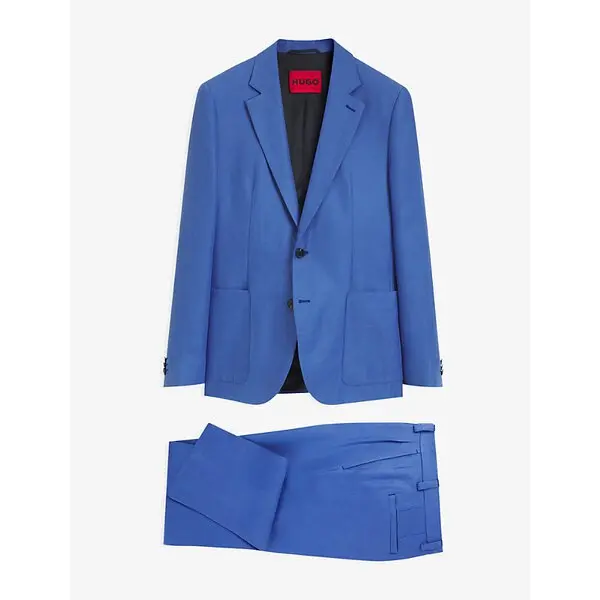 Hugo Single-breasted Slim-fit Linen Suit - Open Blue