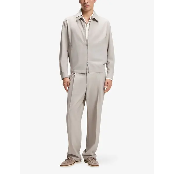 BOSS Wide-leg Relaxed-fit Wool Trousers