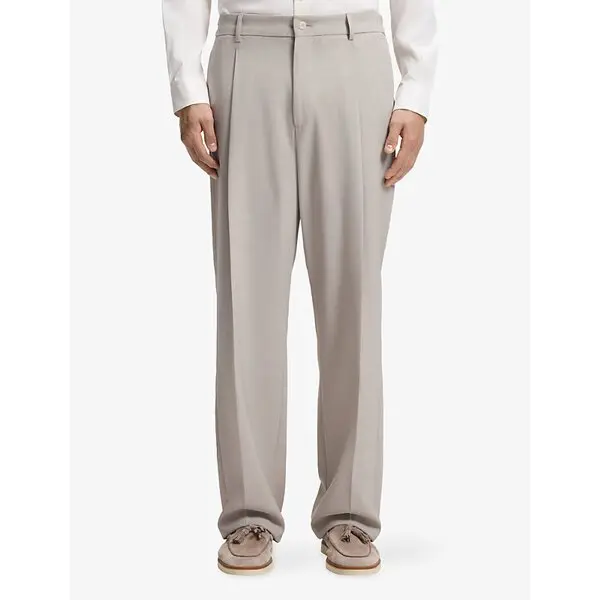 BOSS Wide-leg Relaxed-fit Wool Trousers