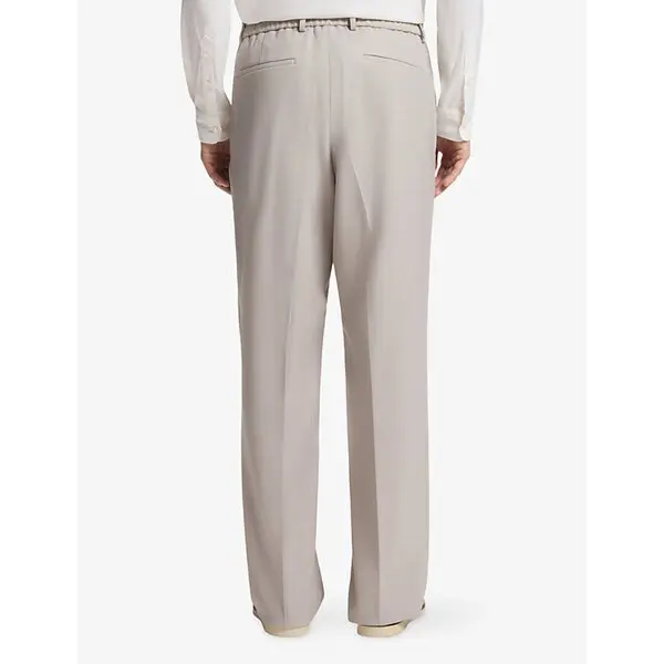 BOSS Wide-leg Relaxed-fit Wool Trousers