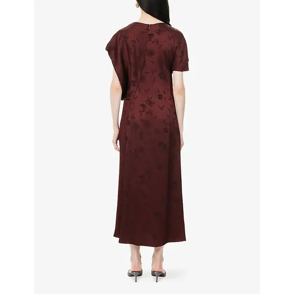 Erdem Floral Jacquard Satin Midi Dress - Bordeaux