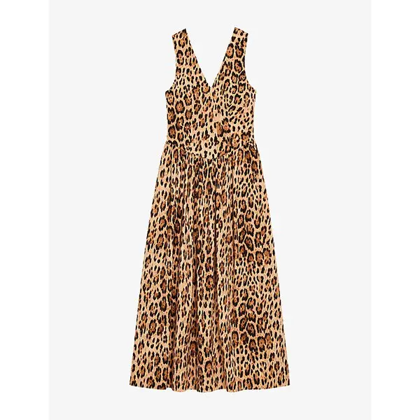 RO&ZO Alexis Leopard-print Cotton-sateen Midi Dress - Multi