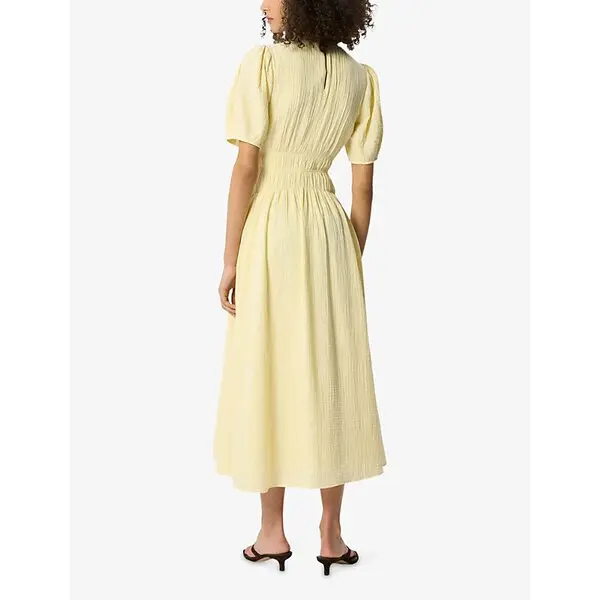 Whistles Shirred Cheesecloth Cotton Midi Dress